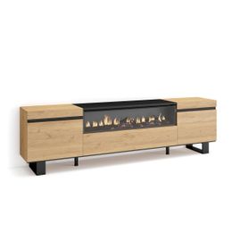 LOWBOARD mit Elektrokamin, Eiche, Schwarz, 200/35/57cm