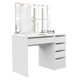 SCHMINKTISCH Bella Wei&szlig; Hochglanz 110 cm mit Spiegel und LED Beleuchtung