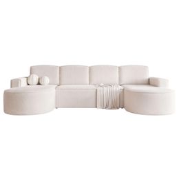 WOHNLANDSCHAFT U-Form mit Schlaffunktion, Creme