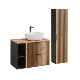 BADM&Ouml;BEL 80.6cm Gaia 2er-Set Holz in Eichenoptik und Schwarz