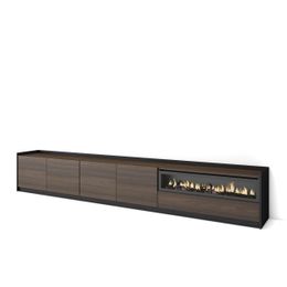 LOWBOARD, Dunkler Eiche und Schwarz, Elektrokamin, 310/37/50cm