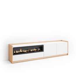 LOWBOARD, Wei&szlig; und Eiche Soft, Elektrokamin, 207/37/50cm