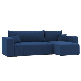 ECKSOFA Blau Cord-Stoff mit Bettkasten