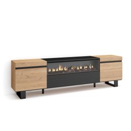 LOWBOARD mit Elektrokamin, Eiche, Schwarz, 200/35/57cm