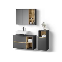 BADM&Ouml;BEL-SET Vomano Anthrazit 3 Teile, mit Midischrank