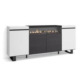 SIDEBOARD Elektrokamin, wei&szlig; und schwarz, 200/35/87cm