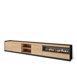 LOWBOARD, Eiche Schwarz, Elektrokamin, 310/37/50cm