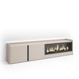 LOWBOARD, Beige, 212/35/50cm, Kamin mit Feuereffekt XXL