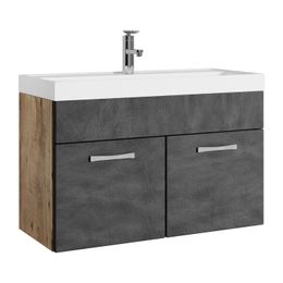 Badplaats BADM&Ouml;BEL-SET Paso 2 Teile Kastanien Eiche / Grau - 80 x 35 x 55 cm