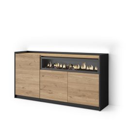 SIDEBOARD, Eiche und Schwarz, 156/37/80cm, Kamin mit Feuereffekt