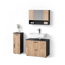 BADM&Ouml;BEL-SET Ronco Goldkraft Eiche/Anthrazit 3 Teile, mit Schubladenschrank und Midischrank