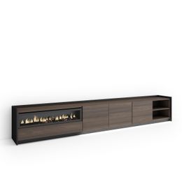 LOWBOARD, Eiche und Schwarz, 310/37/50cm, Kamin mit Feuereffekt