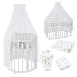 BABYBETT WHITE OVAL 7in1 mit Matratze und Himmelset