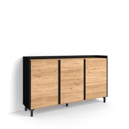 SIDEBOARD, Eiche und Schwarz, 156/35/91cm, mit Beinen