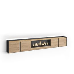 LOWBOARD, Eiche und Schwarz, 315/35/50cm, Kamin mit Feuereffekt XXL