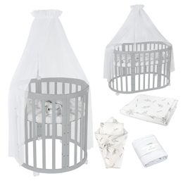 BABYBETT GREY OVAL 7in1 mit Matratze und Himmelset