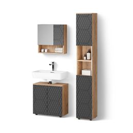 BADM&Ouml;BEL-SET Ronco Anthrazit mit Wabenstruktur 3 Teile, mit Hochschrank