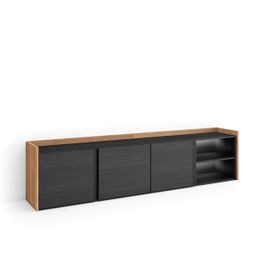 LOWBOARD, Schwarz und Eiche, 207/35/50cm, mit Led