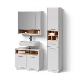 BADM&Ouml;BEL-SET Temo Wei&szlig; 3 Teile, mit Hochschrank