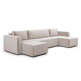 PANORAMASOFA Ezekiel 5 Sitzpl&auml;tze Beige