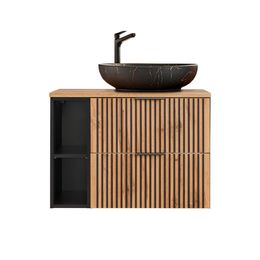 WASCHTISCH 80.6cm Gaia Holz in Eichenoptik und Schwarz