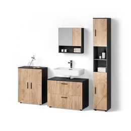 BADM&Ouml;BEL-SET Ronco Goldkraft Eiche/Anthrazit 4 Teile, mit Schubladenschrank und Midischrank