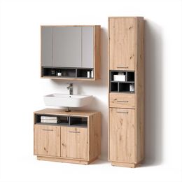BADM&Ouml;BEL-SET Temo Artisan-Eiche 3 Teile, mit Hochschrank
