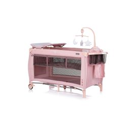Chipolino Reisebett Bella 2 Ebenen seitlicher Eingang Musikmobile Wickelauflage rosa Baby