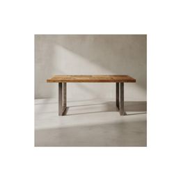 KADIMA DESIGN Massivholz Esstisch, 180 x 90 cm, rustikales Design, Edelstahlbeine, Mango Massivholz.