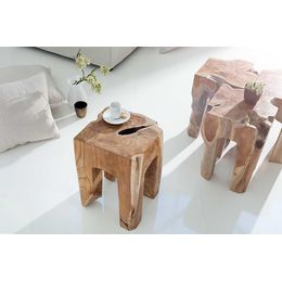 Riess Ambiente Massivholz Beistelltisch MOLAR 30cm Hocker Teak Block aus einem St&uuml;ck gefertigt Riess-Ambiente rechteckig Rustikal Natur