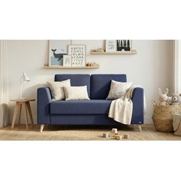 BRUNO Schlafsofa 120cm in Blau | stabiles Massivholz & Boxspringkomfort
