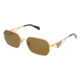 Prada 51S | Damen-Sonnenbrille | Fassung: Vollrand, Geometrisch, Metall, Gold Matt | Glasfarbe: Braun