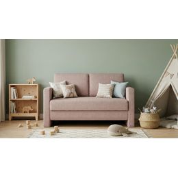 BRUNO Schlafsofa 120cm in Blush Rosa | stabiles Massivholz & Boxspringkomfort