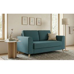 BRUNO Schlafsofa 120cm in Petrol | stabiles Massivholz & Boxspringkomfort