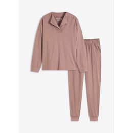 bonprix Weit geschnittener Loungewear Hausanzug aus weicher Baumwolle, braun, Gr.52/54 (XXL), Loungewear Hausanzug mit einem oversized Shirt und Eingriffstaschen an der Hose, aus 100% Baumwolle