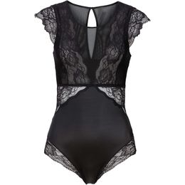 bonprix Body ohne B&uuml;gel mit zarter Spitze, schwarz, Gr.44/46 (L), Edler Body mit Spitze