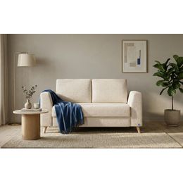 BRUNO Schlafsofa 120cm in Creme Ecru Beige | stabiles Massivholz & Boxspringkomfort