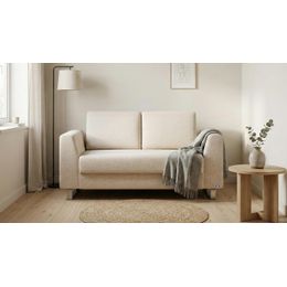 BRUNO Schlafsofa 120cm in Creme Ecru Beige | stabiles Massivholz & Boxspringkomfort