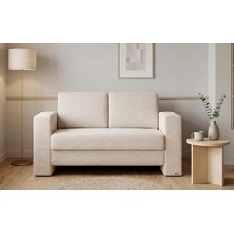 BRUNO Schlafsofa 120cm in Creme Ecru Beige | stabiles Massivholz & Boxspringkomfort