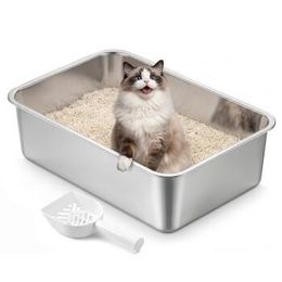 FEANDREA Katzenklo Edelstahl, Katzentoilette offen,geruchsfrei, leicht zu reinigen