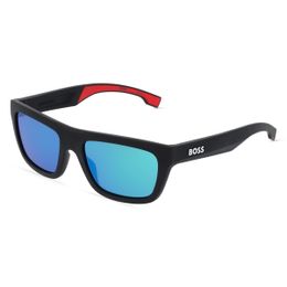 HUGO BOSS Boss 1450/S | Herren-Sonnenbrille | Fassung: Vollrand, Quadratisch, Kunststoff, Schwarz Matt | Glasfarbe: Gr&uuml;n