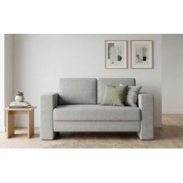 BRUNO Schlafsofa 120cm in Silver Grey | stabiles Massivholz & Boxspringkomfort