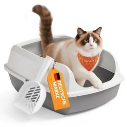 FEANDREA Katzenklo mit hohen Seitenw&auml;nden,XXL offene Katzentoilette, mit Schaufel wei&szlig;