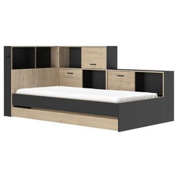 Mid.you Stauraumbett, Schwarz, Kastanien, Holzwerkstoff, 5 F&auml;cher, 1 Schublade(n) Schubladen, 90x200 cm, ISO 9001, Pefc, Bettkasten, Schlafzimmer, Betten, Stauraumbetten