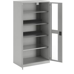 LISTA Akku-Ladeschrank, 4 Fachb&ouml;den, Sichtfenstert&uuml;ren, 2 Energieleisten r&uuml;ckseitig, grau