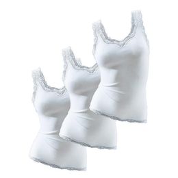 H.I.S. H.I.S Spitzentop 'aus Feinripp' wei&szlig; Gr. 44/46 f&uuml;r Damen. Tiefer Rundhals und R&uuml;sche. K&ouml;rpernah. Nachhaltig.