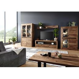 Wohnwand Wild-/Zerreiche tabacco brown massiv ge&ouml;lt Wuchsrisse MONTREUX #902