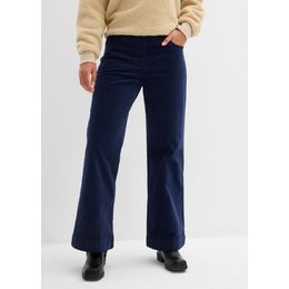 bonprix Weite Stretch-Cordhose High-Waist, blau, Gr.38, Modische Marlene Hose aus Cord mit Bequembund f&uuml;r mehr Bewegungsfreiheit, aus Cord