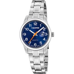 Quarzuhr Calypso Watches "Basic", silber (silberfarben, blau), Armbanduhren, Damen, Quarzuhr, Armbanduhr, Damenuhr, Edelstahlarmband, analog, Tag