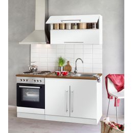 Pantryk&uuml;che KOCHSTATION "KS-Samos", wei&szlig; (k&uuml;che: wei&szlig;, front: wei&szlig;, korpus: wei&szlig;, arbeitsplatte: wotaneichefarben), B:160cm H:200cm T:60cm, Komplettk&uuml;chen-Sets, Breite 160 cm, wahlweise mit E-Ger&auml;ten und Glaskeramikkochfeld